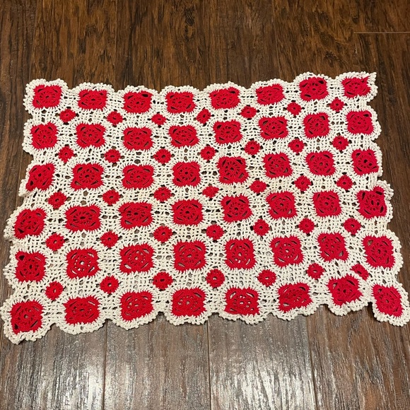 Handmade | Other | Vintage Crochet Red And White Doily | Poshmark